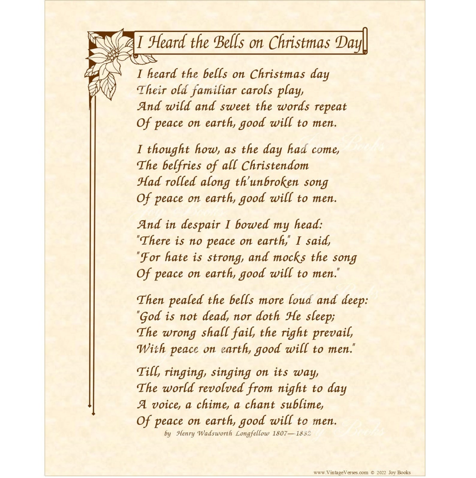 I Heard the Bells on Christmas Day Poem by Henry W Longfellow Home ...