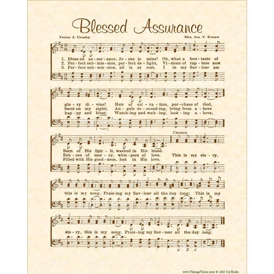 BLESSED ASSURANCE Hymn Wall Art Christian Home & Office Decor Vintage ...