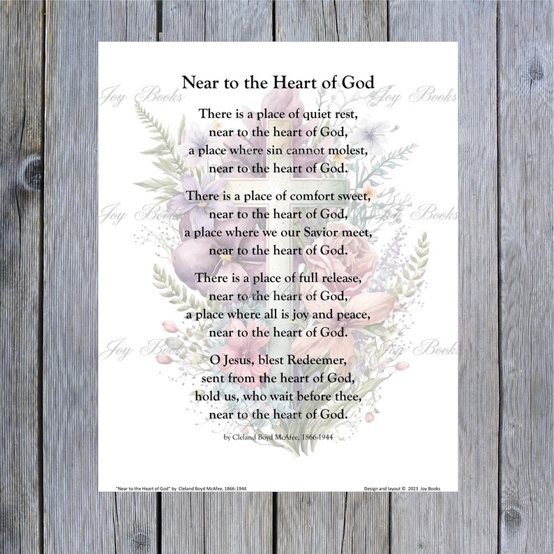 Near to the Heart of God Poem by Cleland Mcafee Home & Office Wall Art ...