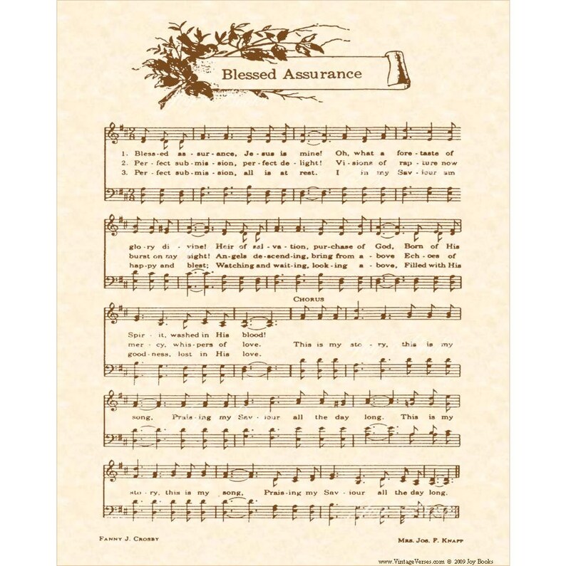 BLESSED ASSURANCE Hymn Wall Art Christian Home & Office Decor Vintage ...
