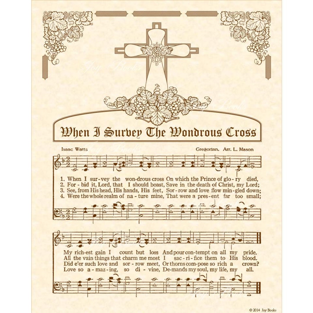 When I Survey the Wondrous Cross - Hymn on Parchment Wall Art Christian ...