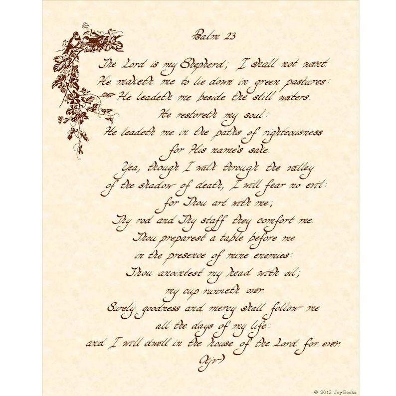 PSALM 23 KJV 8x10 Hand Written Calligraphy Art Natural - Etsy