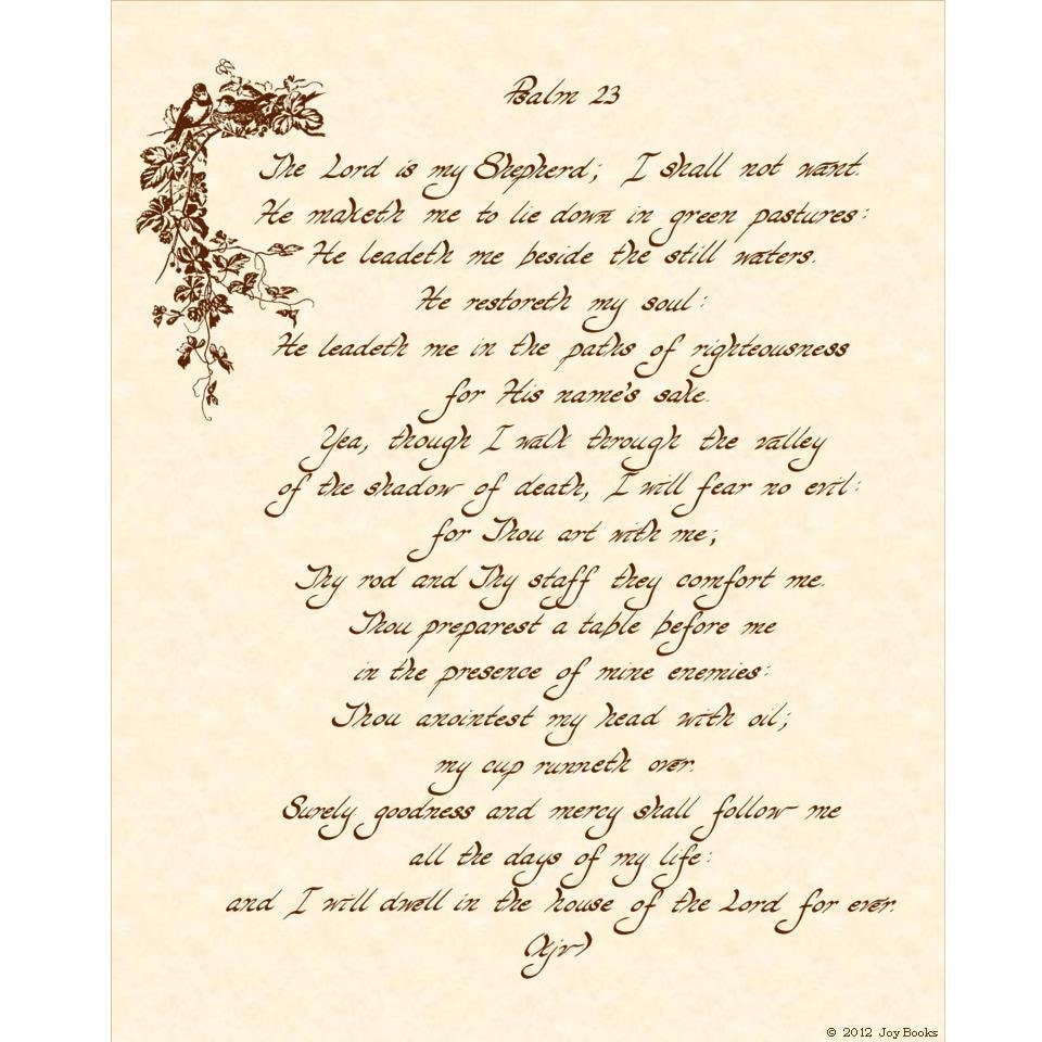 PSALM 23 KJV - 8x10 Hand Written Calligraphy Art Natural Parchment ...