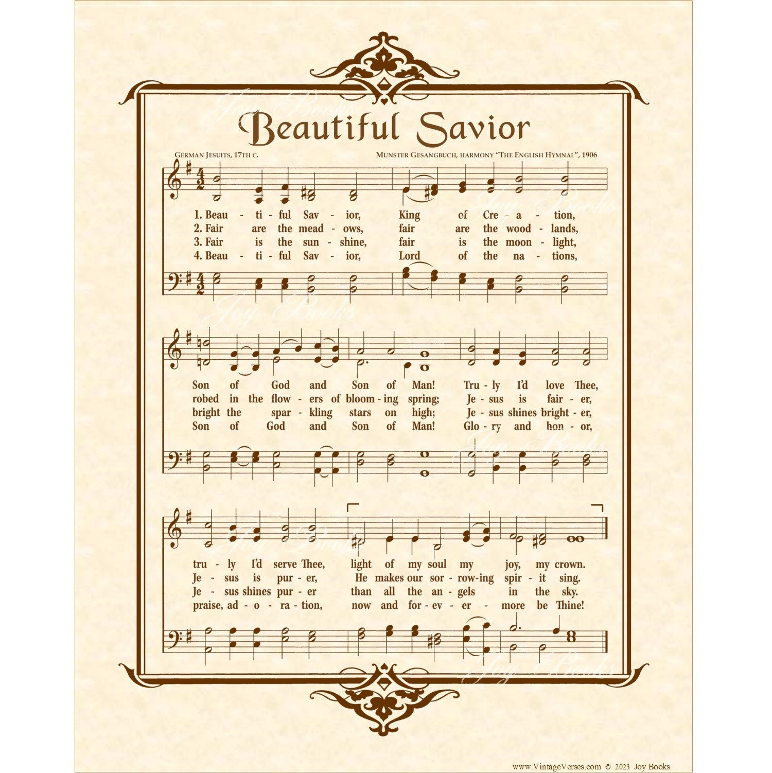 Beautiful Savior Hymn on Parchment Christian Home & Office Decor Sheet ...