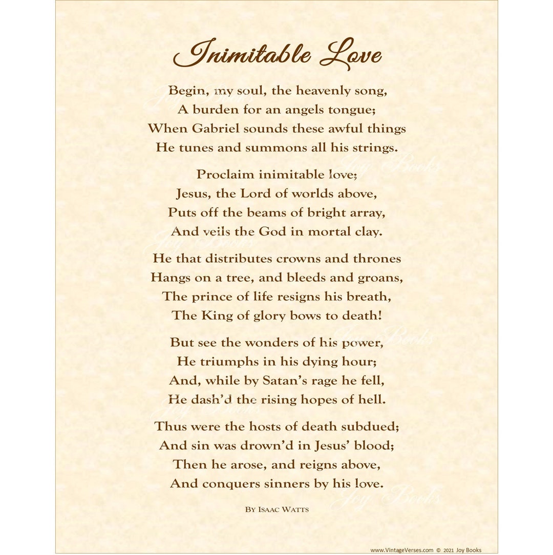 Inimitable Love Poem by Isaac Watts - Home & Office Decor Calligraphy ...