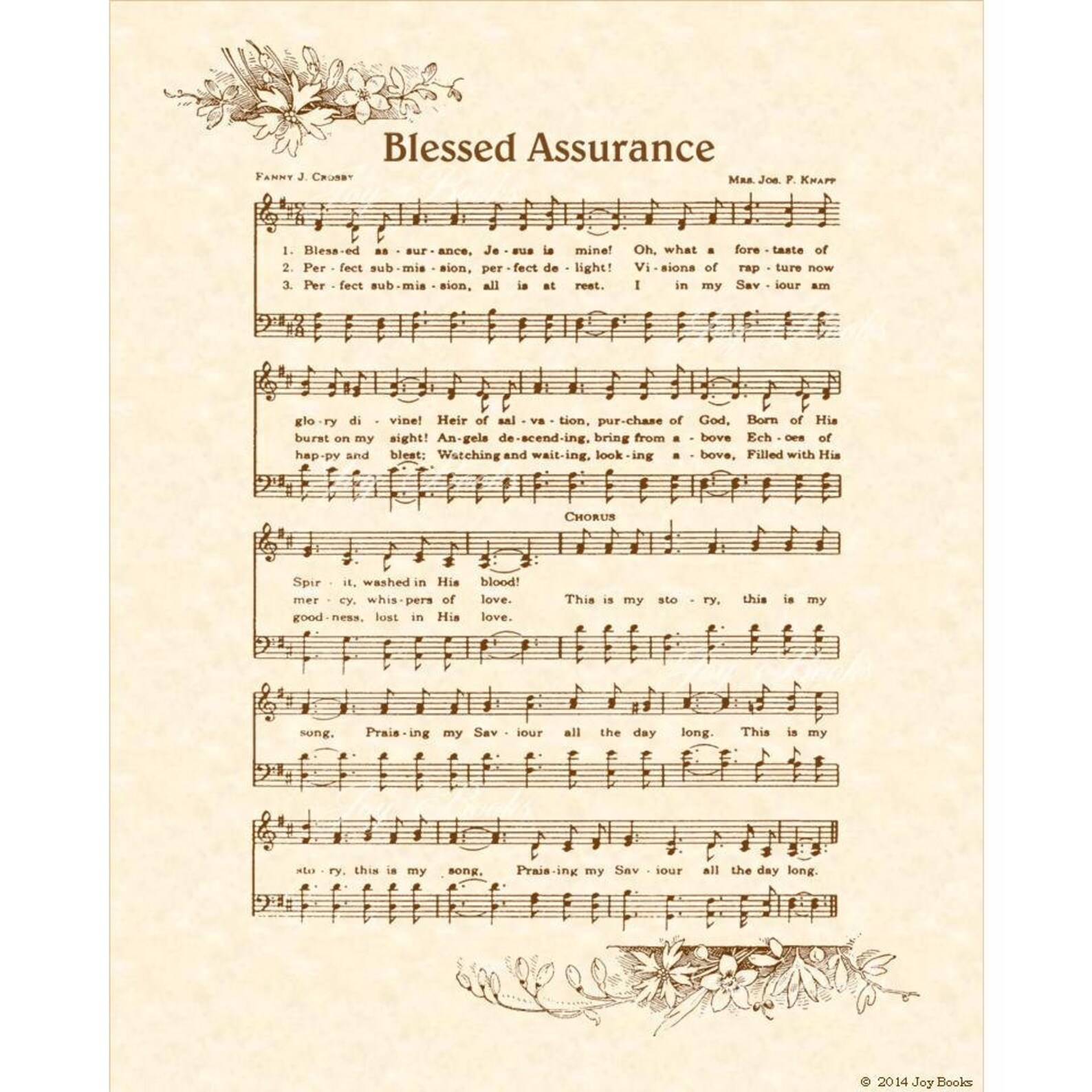 BLESSED ASSURANCE Hymn Wall Art Christian Home & Office Decor Vintage ...