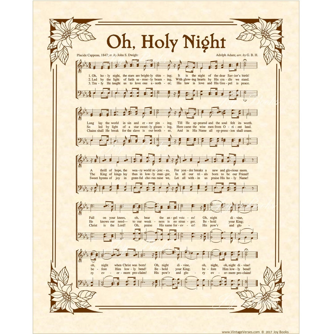 OH HOLY NIGHT Christmas Carol Wall Art Christian Home & Office Decor ...