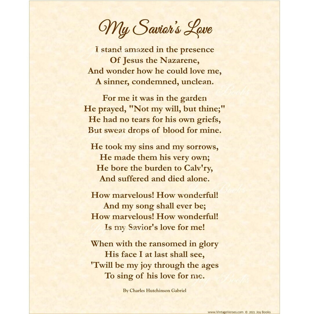 My Savior's Love AKA I Stand Amazed - Home & Office Decor Calligraphy ...