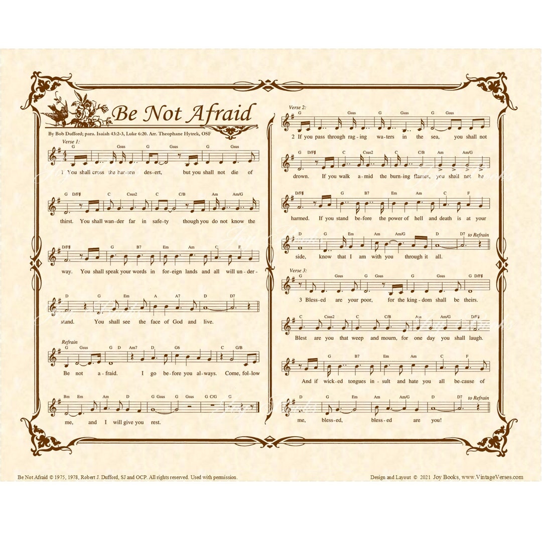 Be Not Afraid - Christian Home & Office Decor Wall Art Sheet Music Wall ...