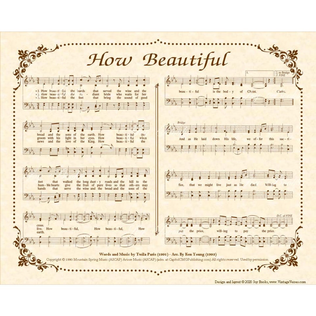 How Beautiful - Christian Home & Office Decor - Sheet Music Wall Art ...