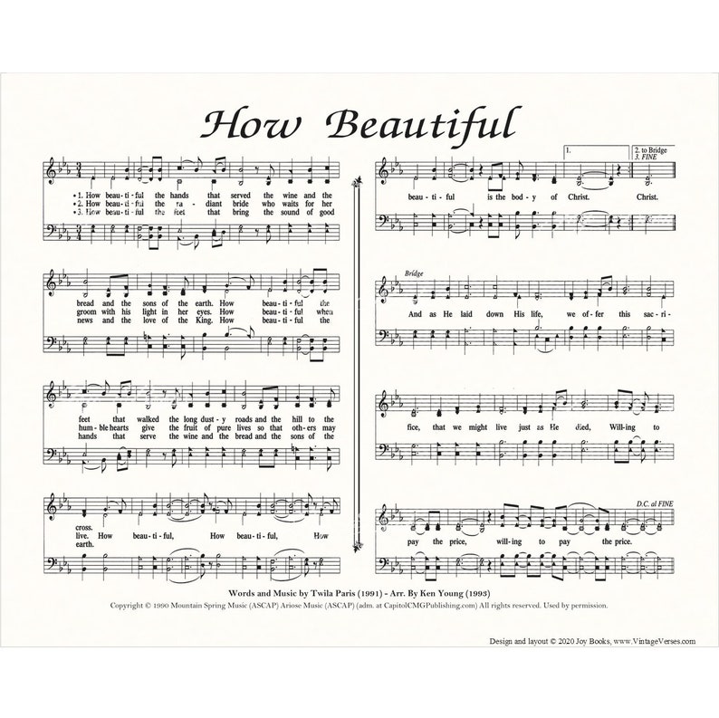 How Beautiful Christian Home & Office Decor Sheet Music | Etsy