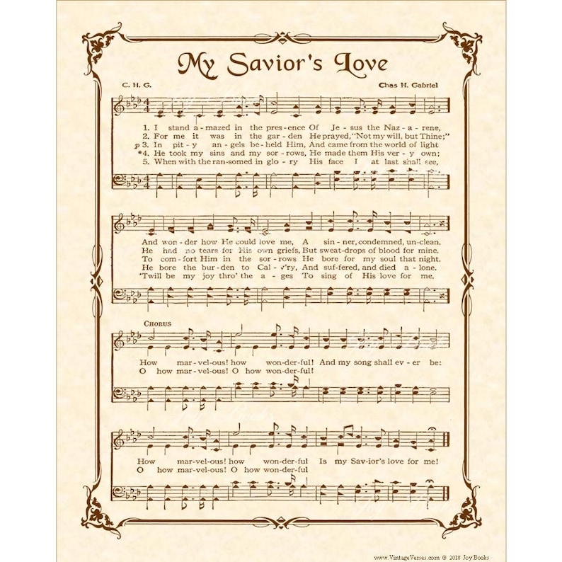 MY SAVIOR'S LOVE aka I Stand Amazed 8x10 Antique Hymn | Etsy