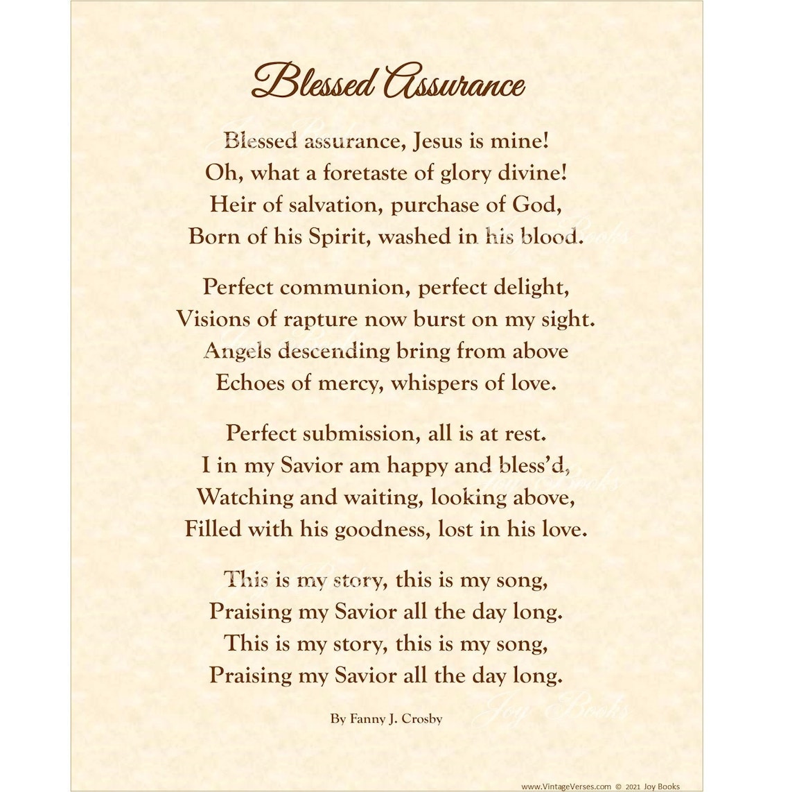 Blessed Assurance by Fanny J Crosby Home & Office Decor - Etsy