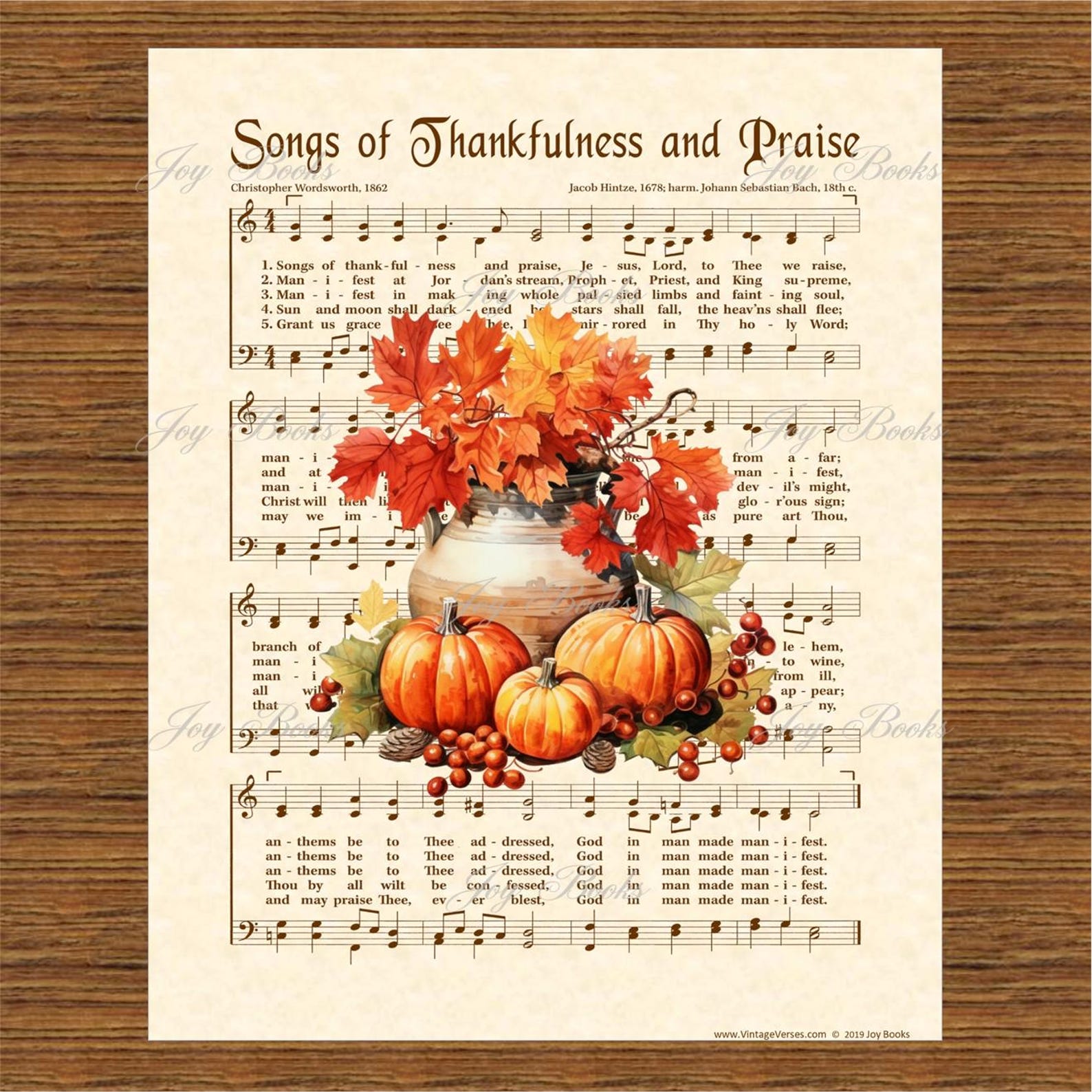 Songs of Thankfulness and Praise Christian Home or Office Decor Sheet ...