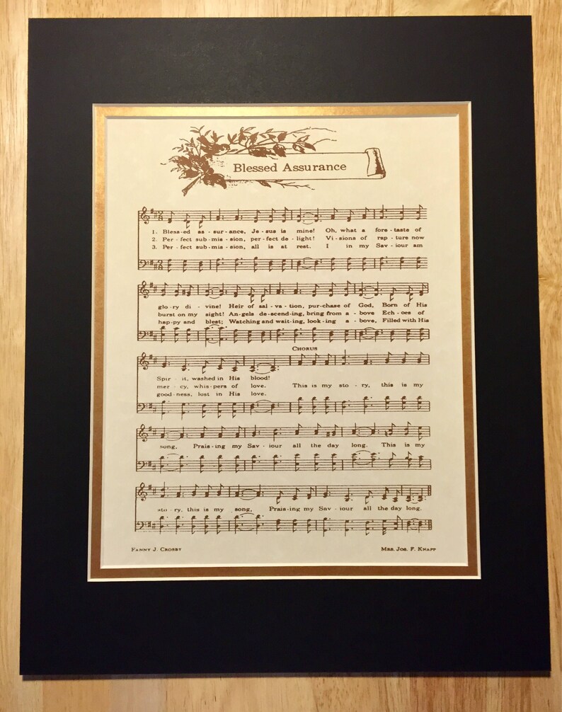 BLESSED ASSURANCE Hymn Wall Art Christian Home & Office Decor Vintage ...
