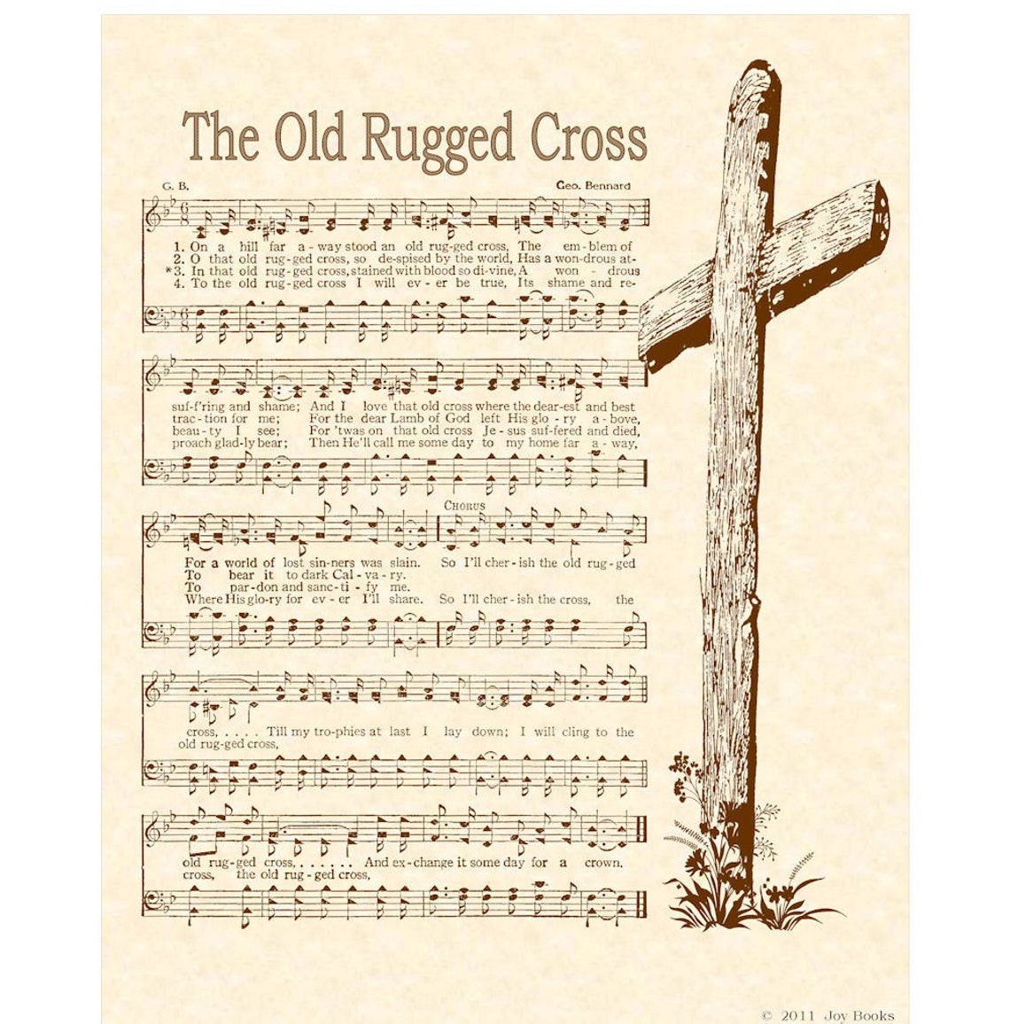 OLD RUGGED CROSS Hymn on Parchment Wall Art Vintage Verses - Etsy