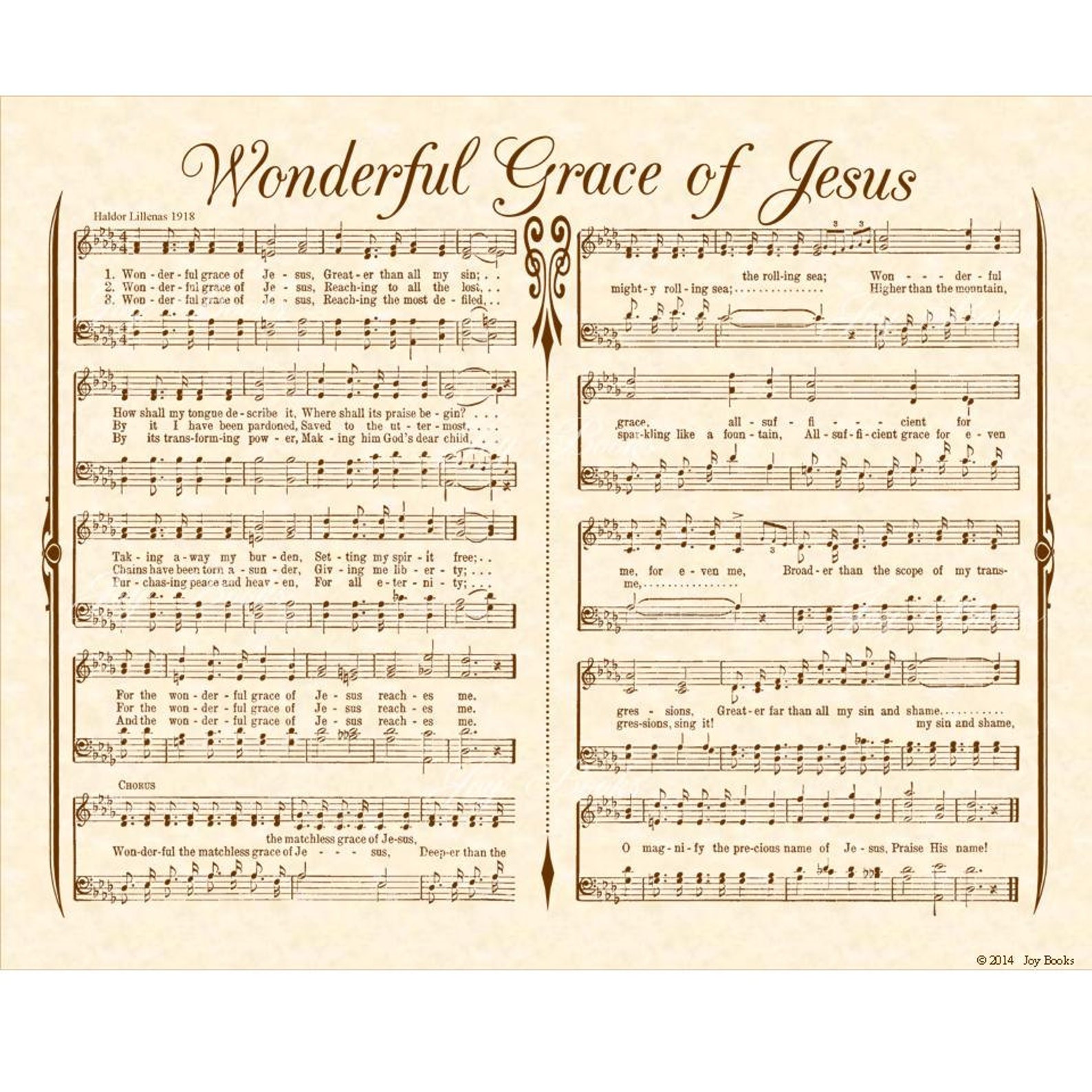 Wonderful Grace of Jesus Hymn Wall Art Custom Christian Home | Etsy