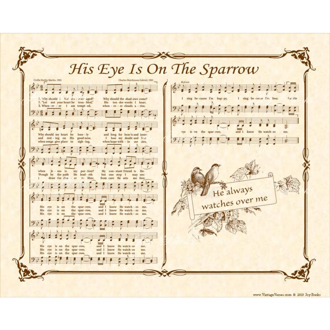 His Eye is on the Sparrow Hymn - Hymn Wall Art - Custom Christian Home ...