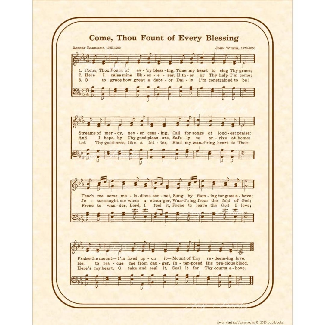 COME THOU FOUNT of Every Blessing Christian Home & Office Decor Hymn on ...