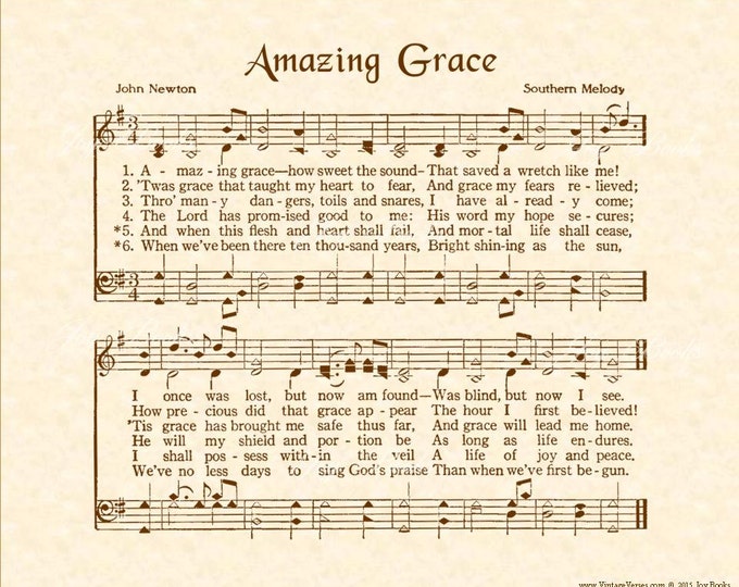 AMAZING GRACE Hymn Art Custom Christian Home Decor Vintageverses Sheet ...