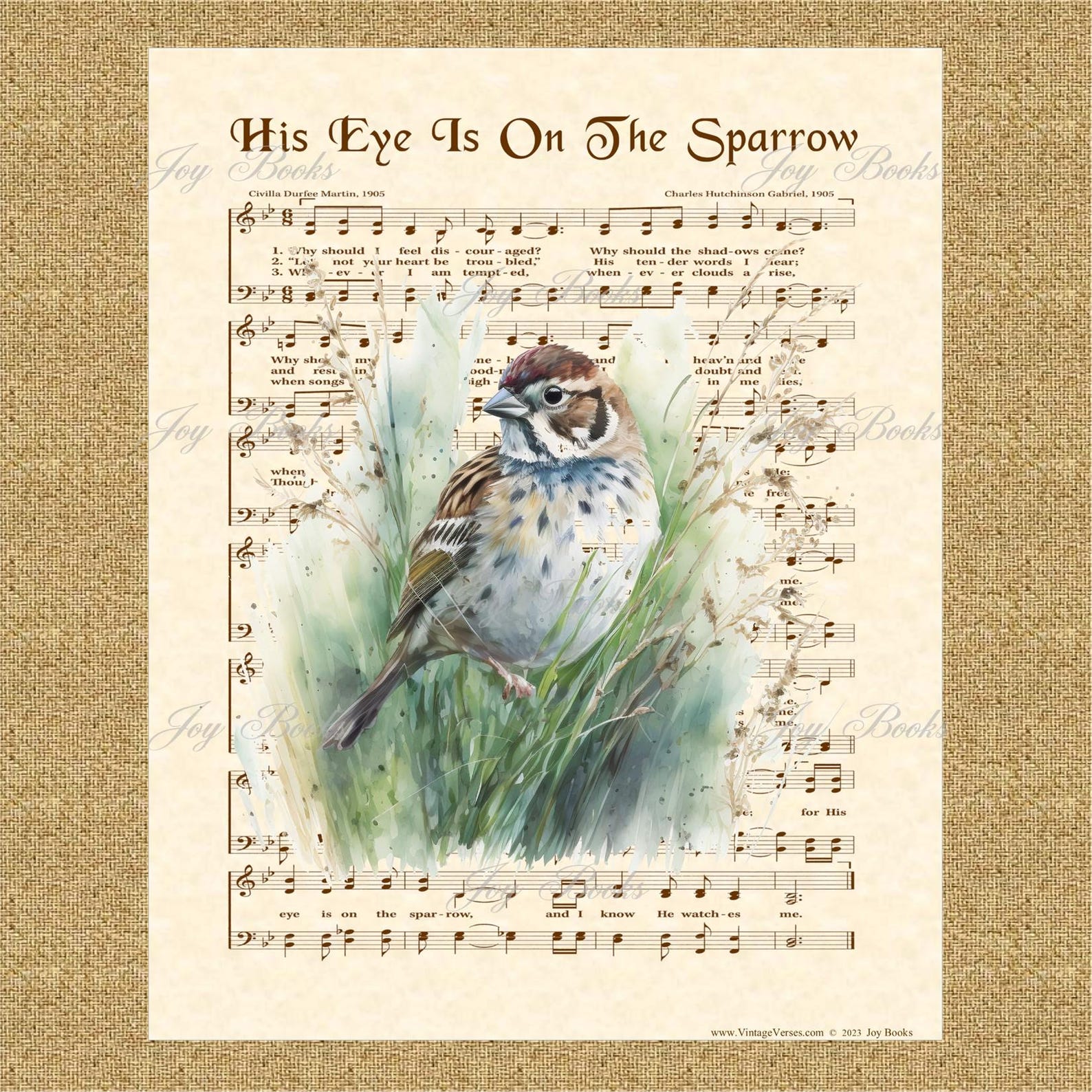 His Eye is on the Sparrow Hymn on Parchment Wall Art Christian Home ...