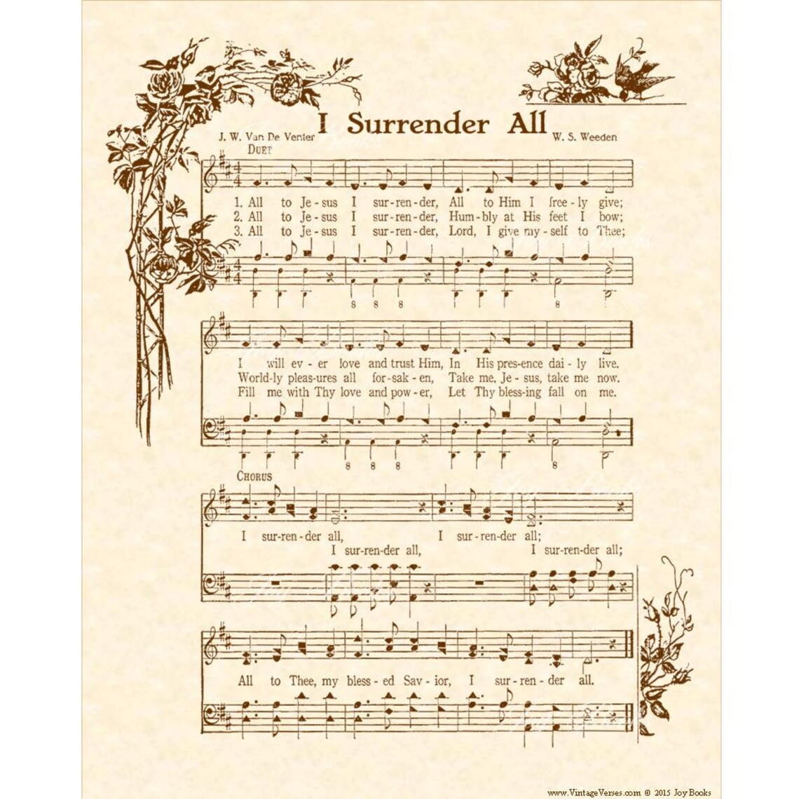 I SURRENDER ALL 8x10 Antique Hymn Art Print Natural | Etsy
