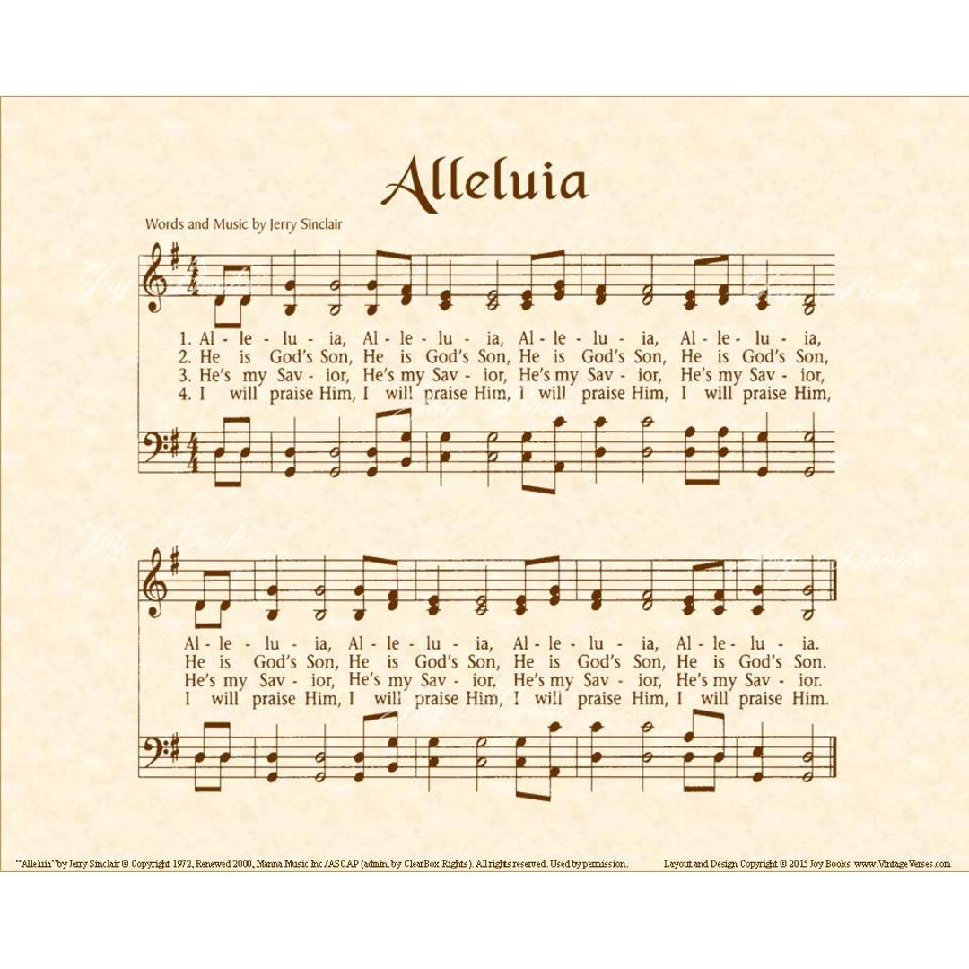 ALLELUIA - Christian Home & Office Decor - Vintage Verses Sheet Music ...