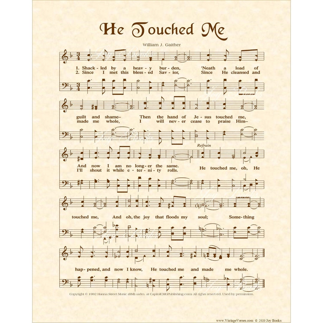 He Touched Me - Christian Home & Office Decor - Sheet Music Art Hymn on ...