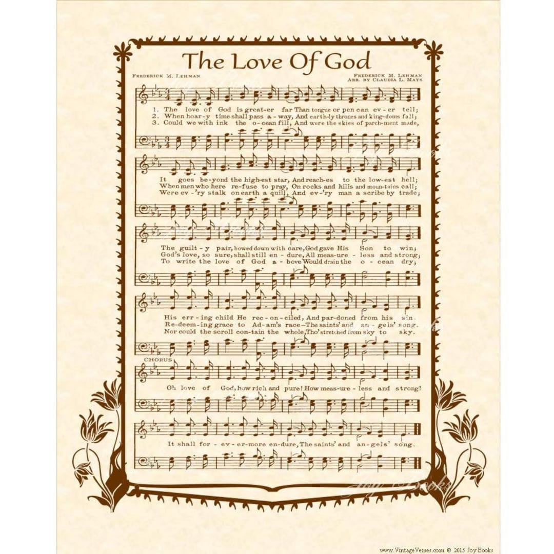 The LOVE of GOD - Hymn on Parchment - Wall Art - Christian Home ...