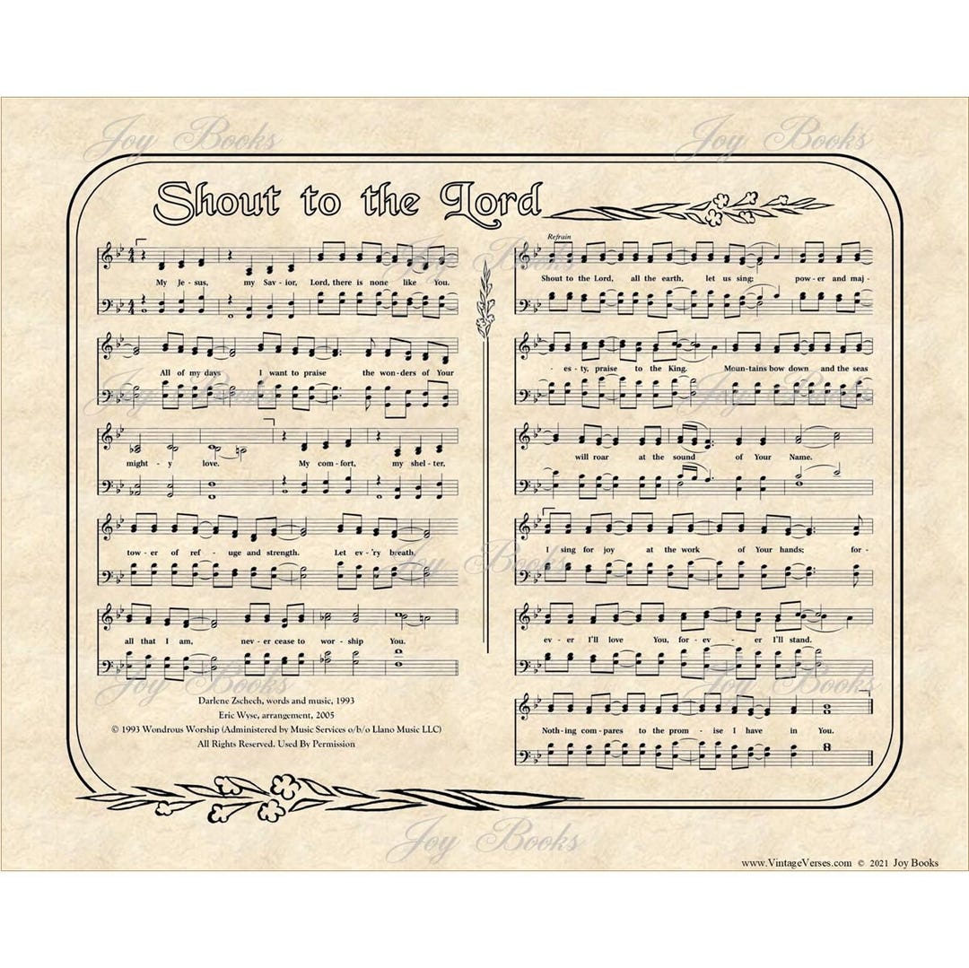 Shout to the Lord - Christian Home & Office Decor Sheet Music Art Hymn ...