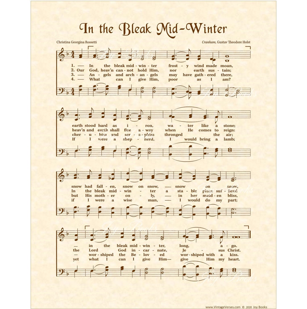 In the Bleak Mid Winter Christian Home & Office Decor Christmas Carol ...