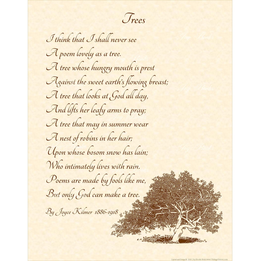TREES - Poem by Joyce Kilmer - Home and Office Wall Art Calligraphy ...