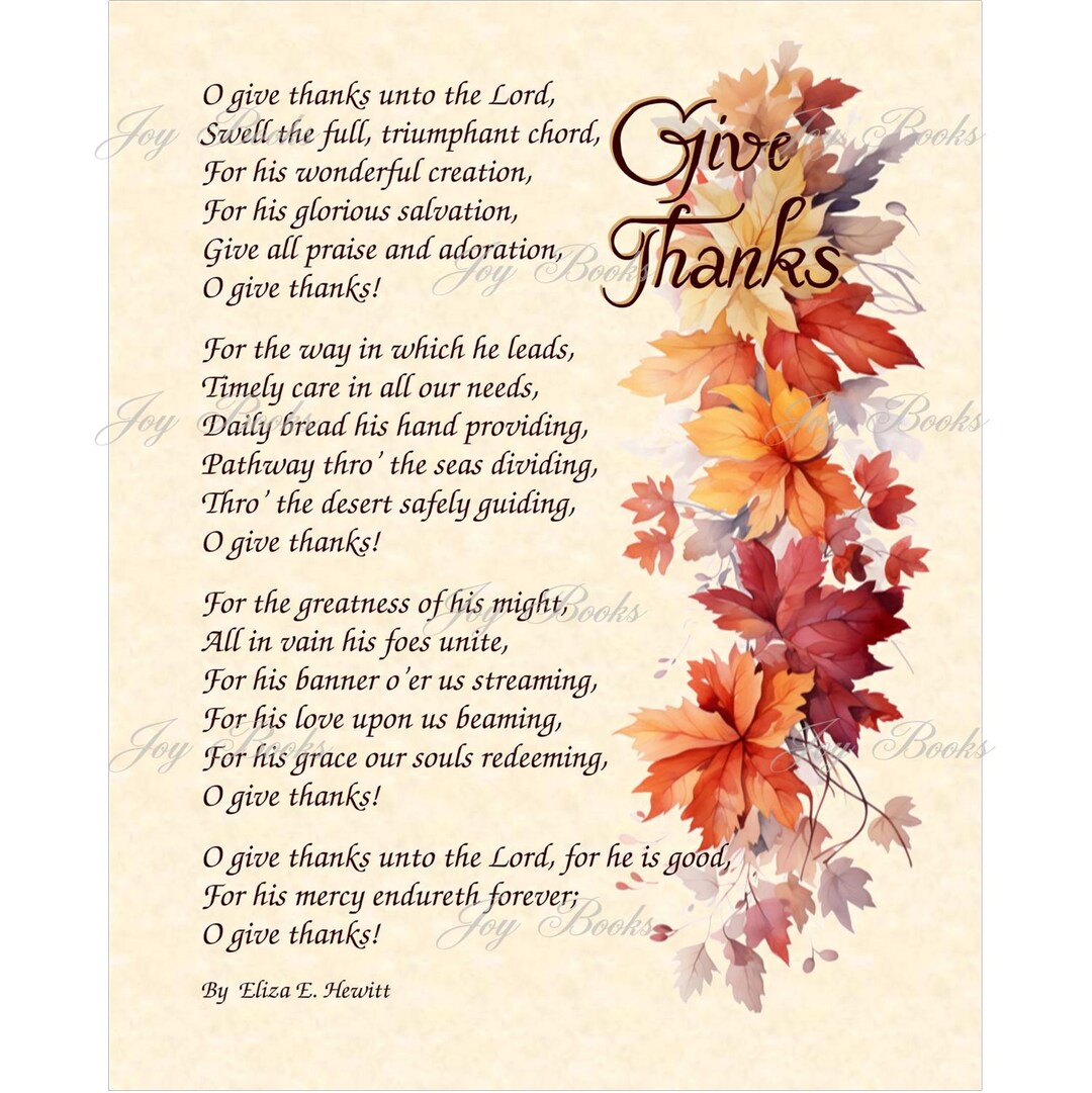 Give Thanks Poem by Eliza E Hewitt - Home & Office Decor Poetry Wall ...