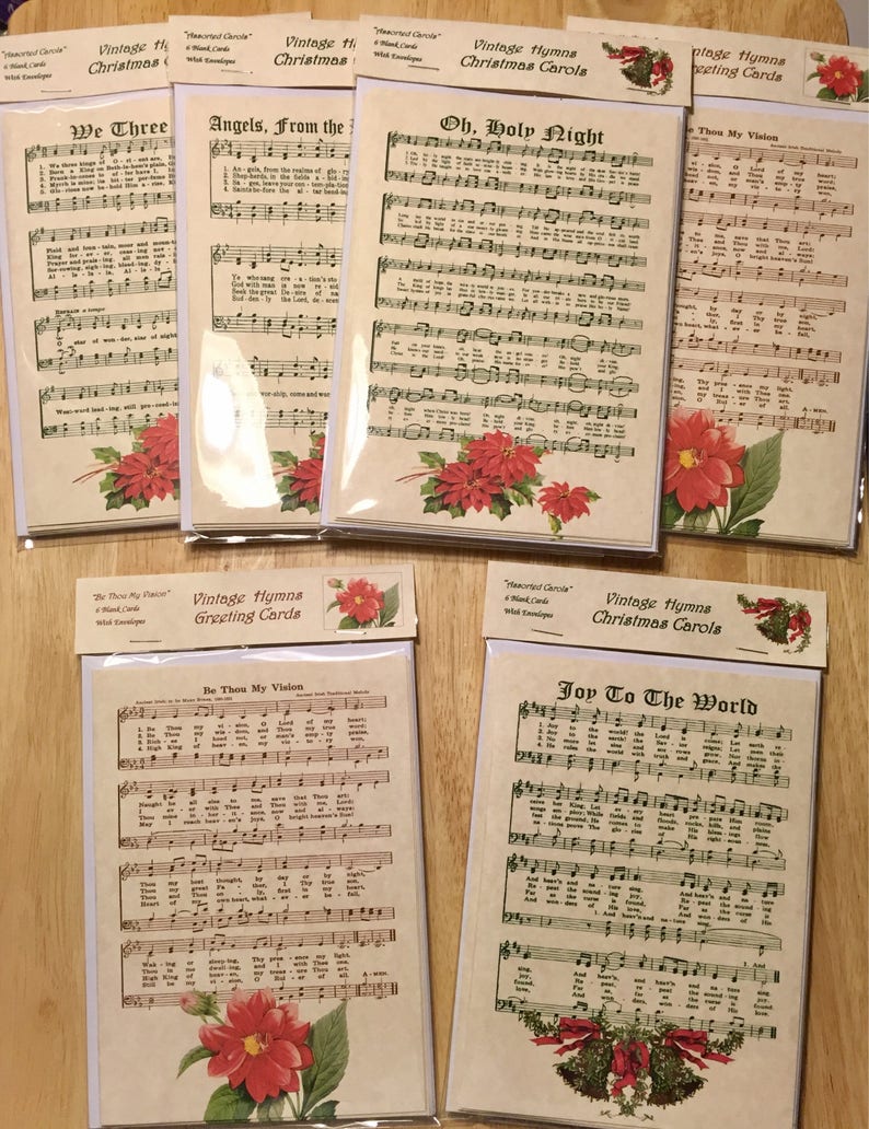 VINTAGE CAROL GREETINGS - Set of 6 Christmas Hymn Greeting Cards ...
