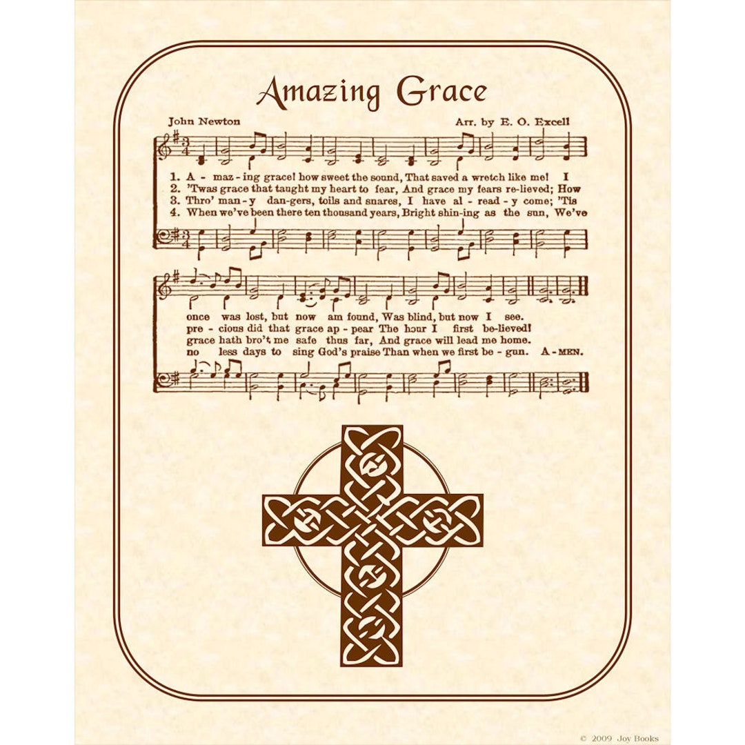 AMAZING GRACE Hymn on Parchment Wall Art Christian Home Decor Vintage ...