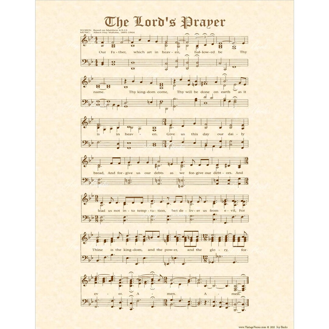 The Lords Prayer Hymn Sheet Music Wall Art Christian Home And Office 7118