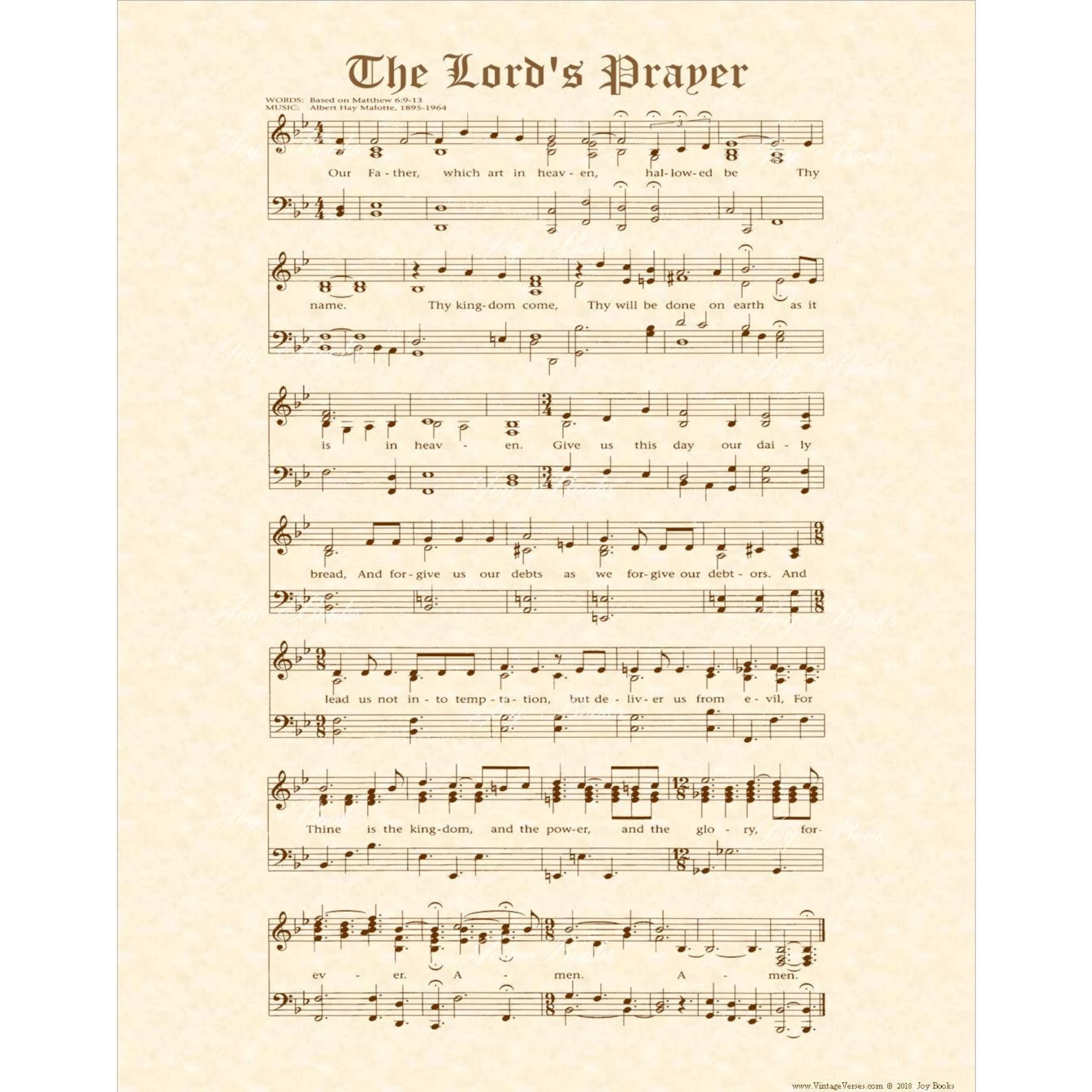 The Lords Prayer Hymn - Sheet Music Wall Art Christian Home & Office ...