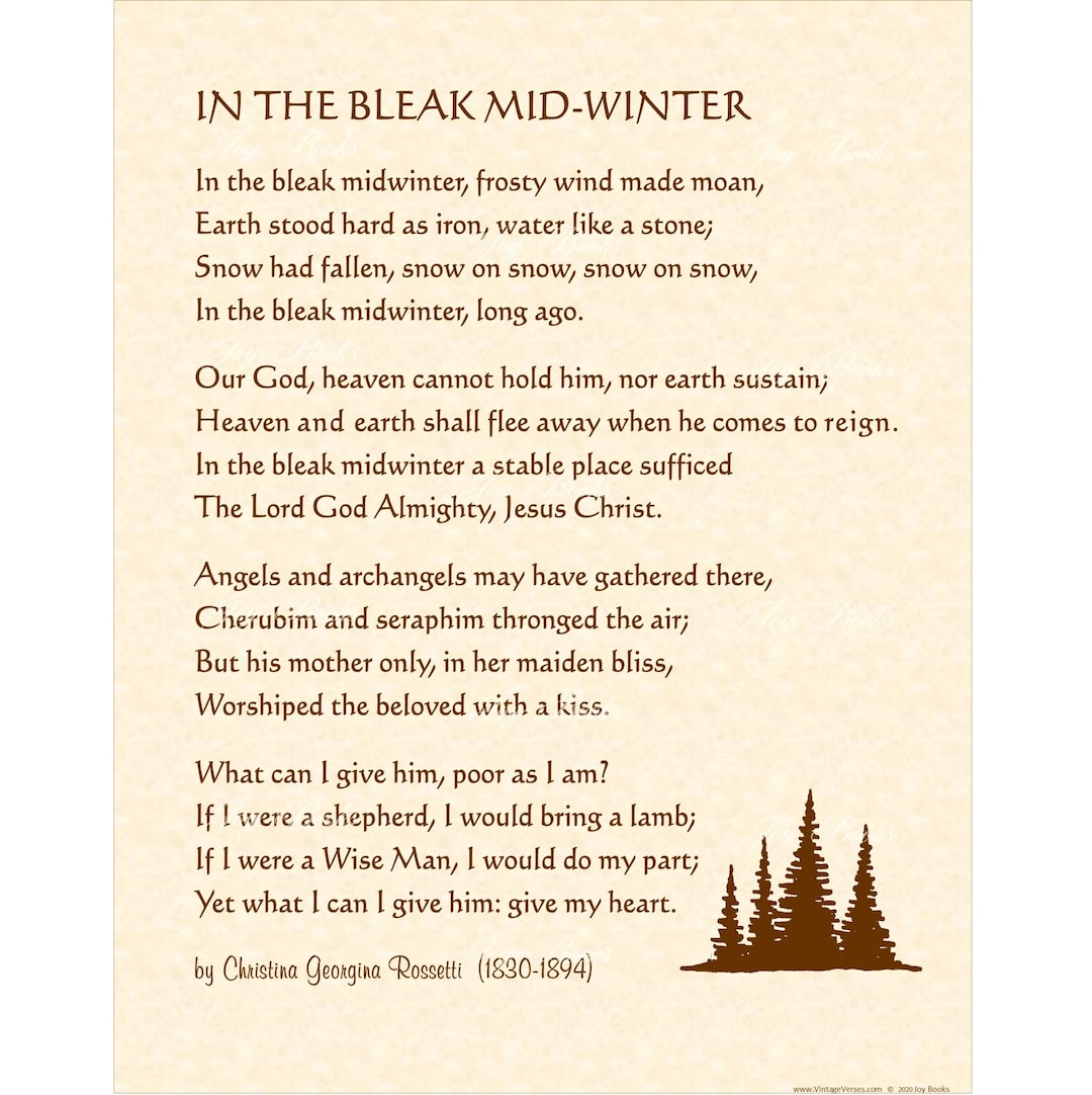 In the Bleak Mid Winter Poem by Christina Georgina Rossetti Calligraphy ...