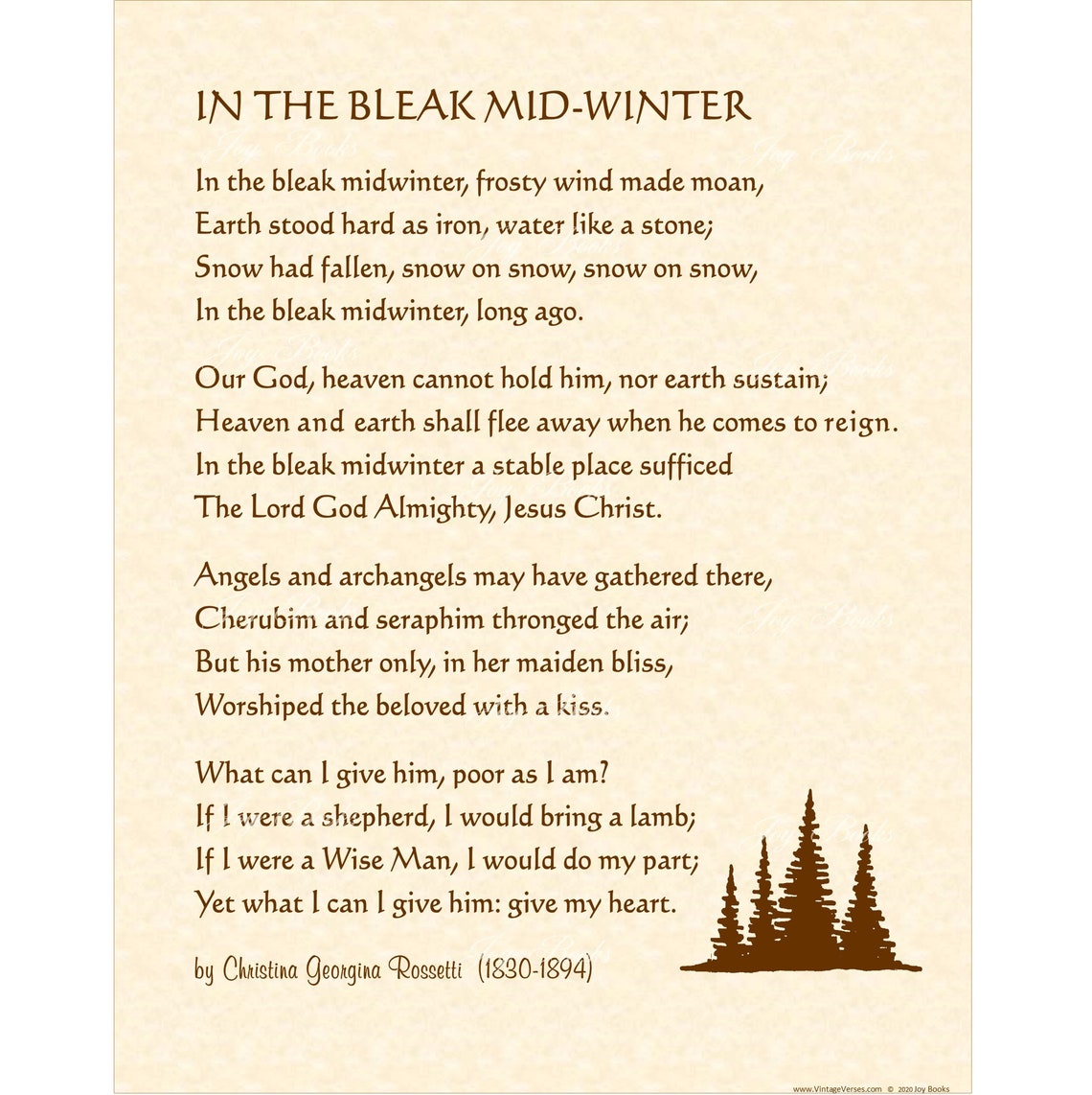 In the Bleak Mid Winter Poem by Christina Georgina Rossetti Calligraphy ...