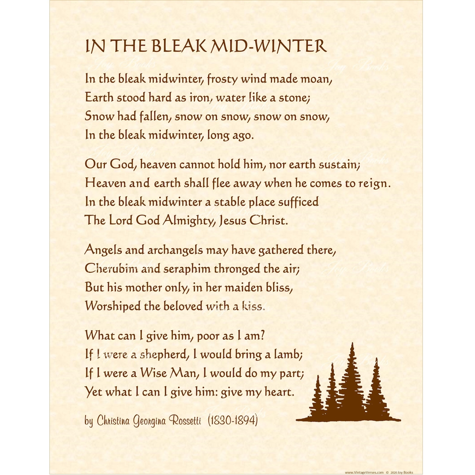 In the Bleak Mid Winter Poem by Christina Georgina Rossetti - Etsy