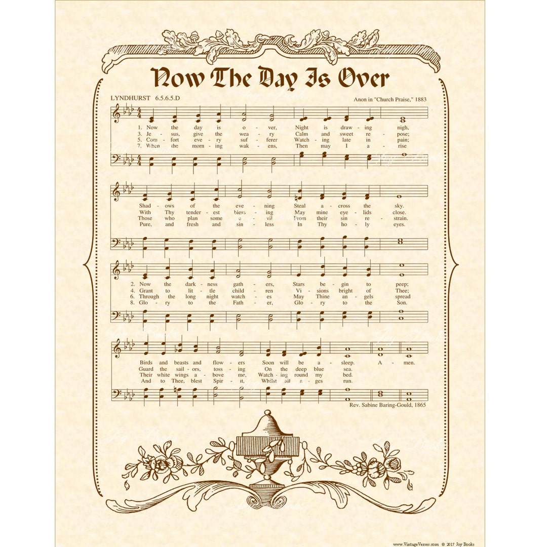 Now the Day is Over Hymn on Parchment Christian Home & Office Decor ...