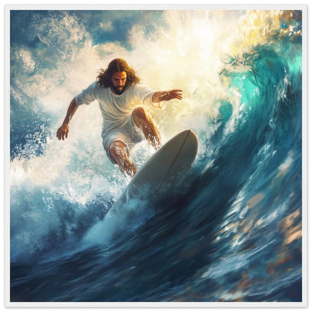 Jesus Surfing the Wave Spiritual Wall Art Unique Christian Decor Sacred ...