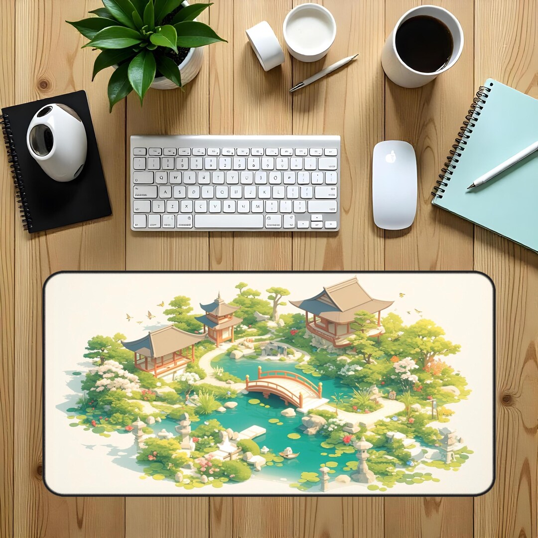 Japanese Pond Gaming Mouse Pad - Desk Mat, Office Desk Accessory ...