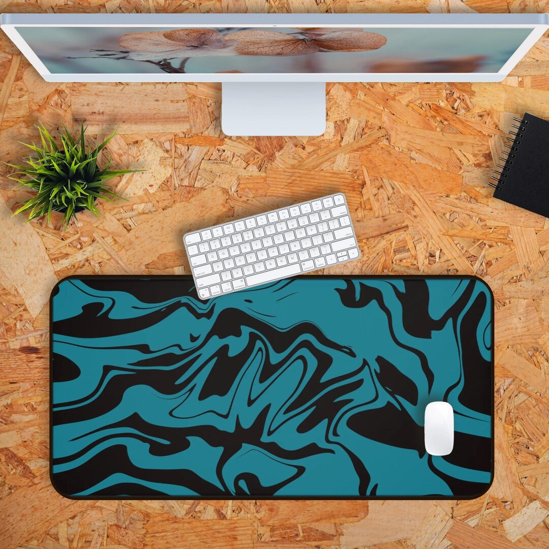 Desk Mat, Blue and Black Liquid Mouse Pad, Office Desk Decor, Gaming ...