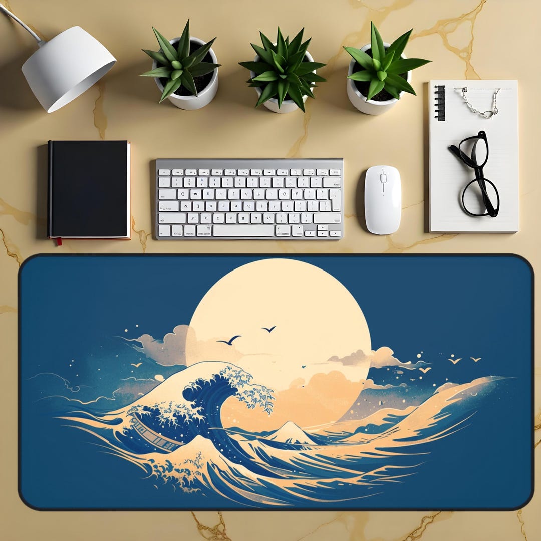Ocean Wave Desk Mat - Nautical Office Decor, Gamer Mouse Pad, Coastal ...