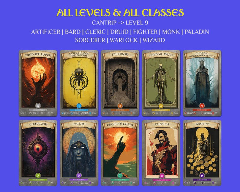 Dungeon9 Printable Dnd5e Illustrated Spell Cards Bundle | DND 2014 ...