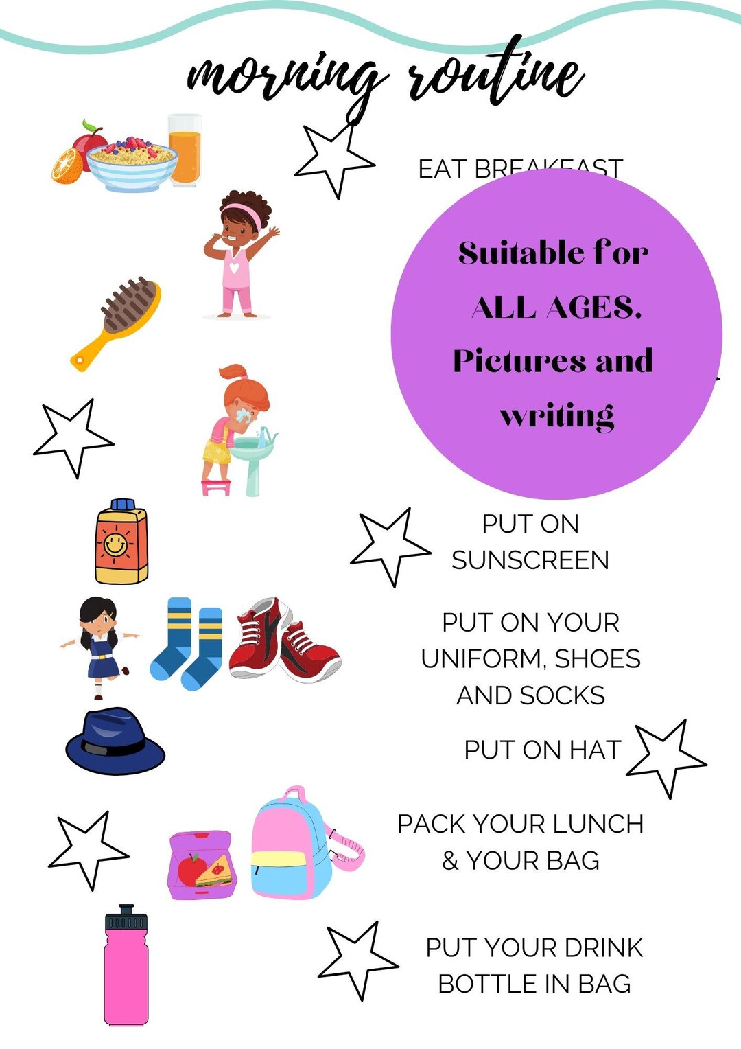 Morning Routine Chart: Picture & Writing, Before School Schedule (PDF ...