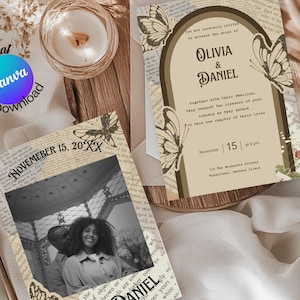 Vintage Book-themed Wedding Invitation Canva Template - Etsy