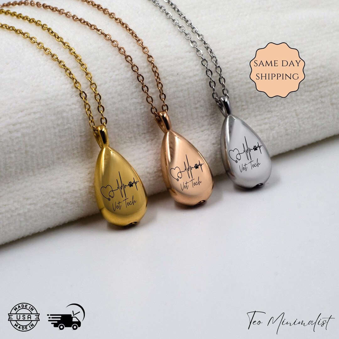 Personalized Vet Tech Teardrop Necklace: Engraved Pet Memorial Keepsake ...