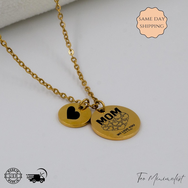 Personalized Mom Necklace: Engraved Name Heart Pendant, Stainless Steel ...